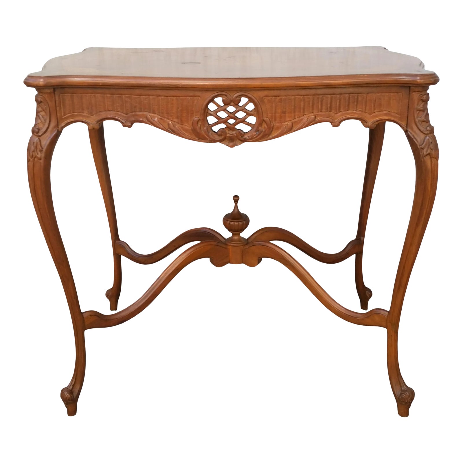 Vintage 1930s Walnut Carved French Inlaid Flower Parlor Side Lamp Table ...