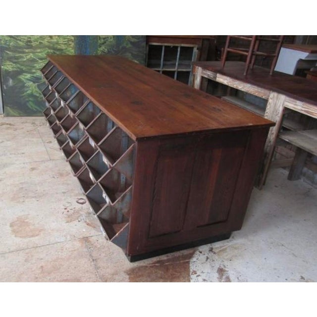 1920s Oak Store Shop Counter With Metal Bins Haberdashery. | Chairish
