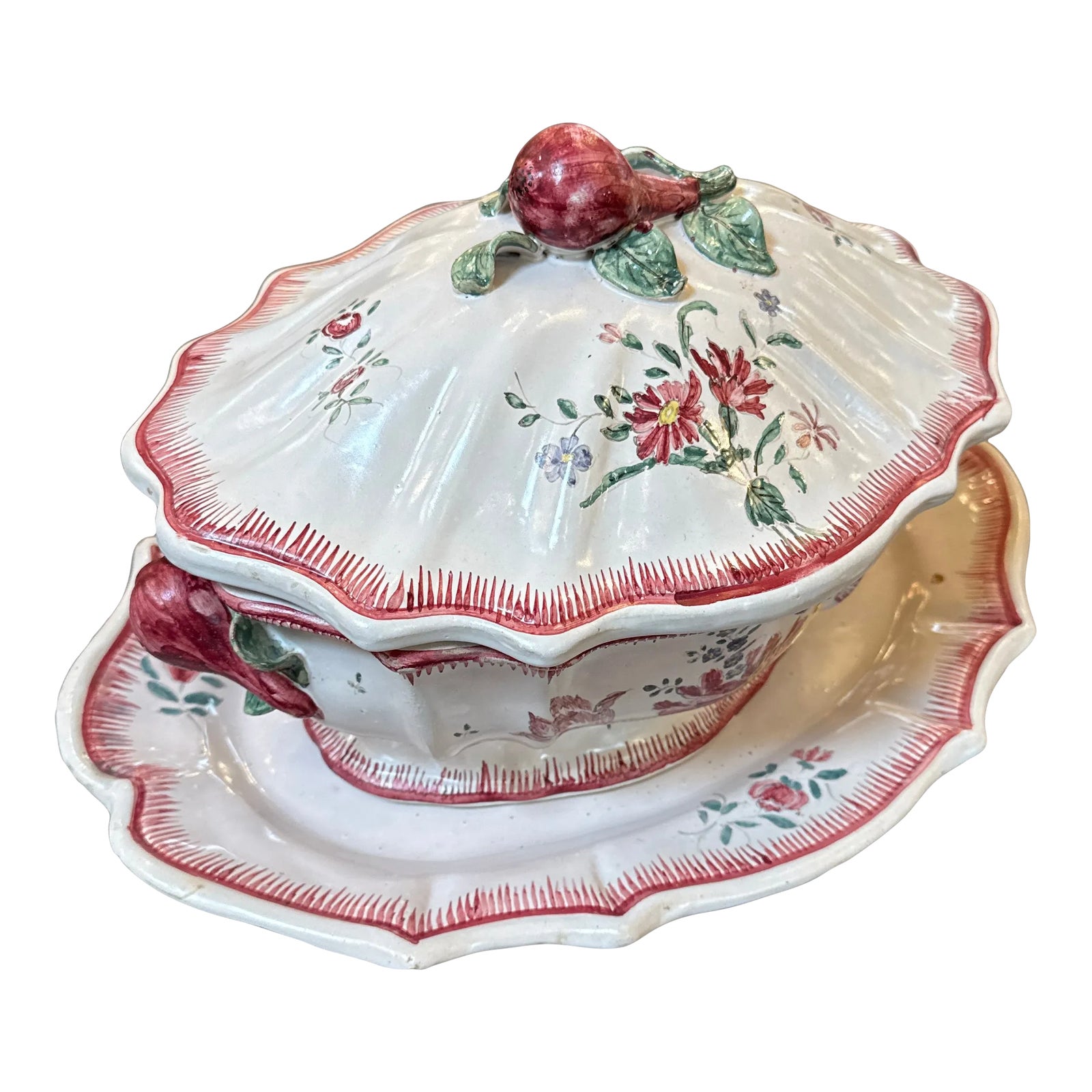 Antique French Three Piece Ceramic Soupier Set | Chairish