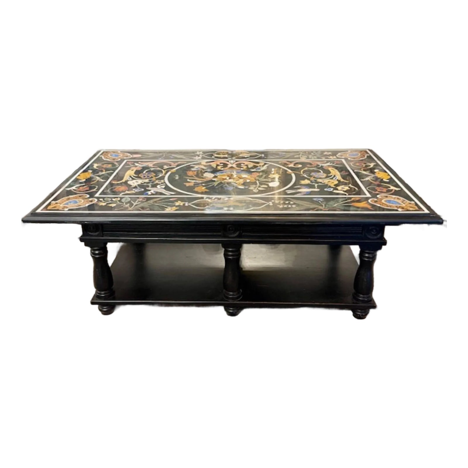 Vintage Italian Pietra Dura Inlaid Coffee Table on Lacquered Base ...