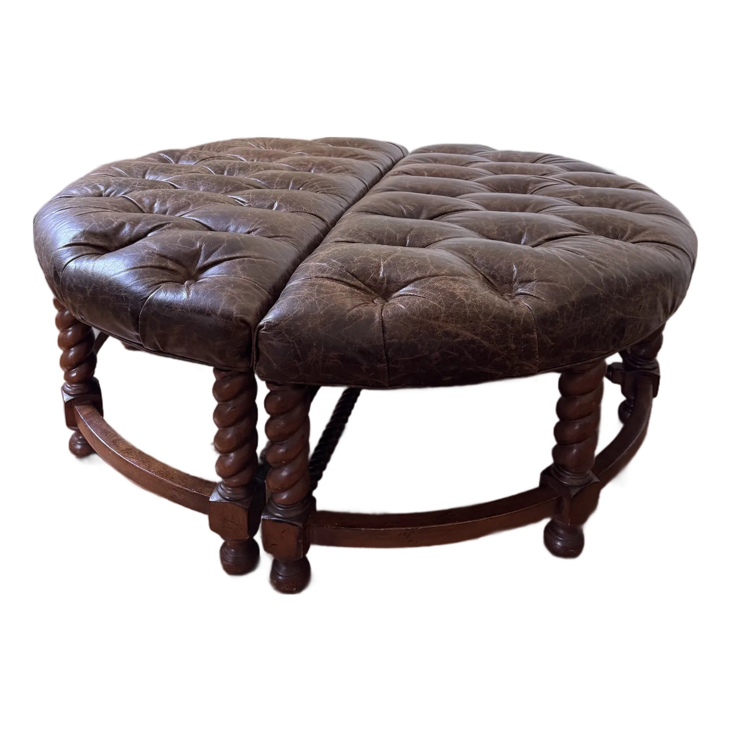 2 Piece Tufted Leather Ottoman Set With Barley Twist Legs by Highland ...