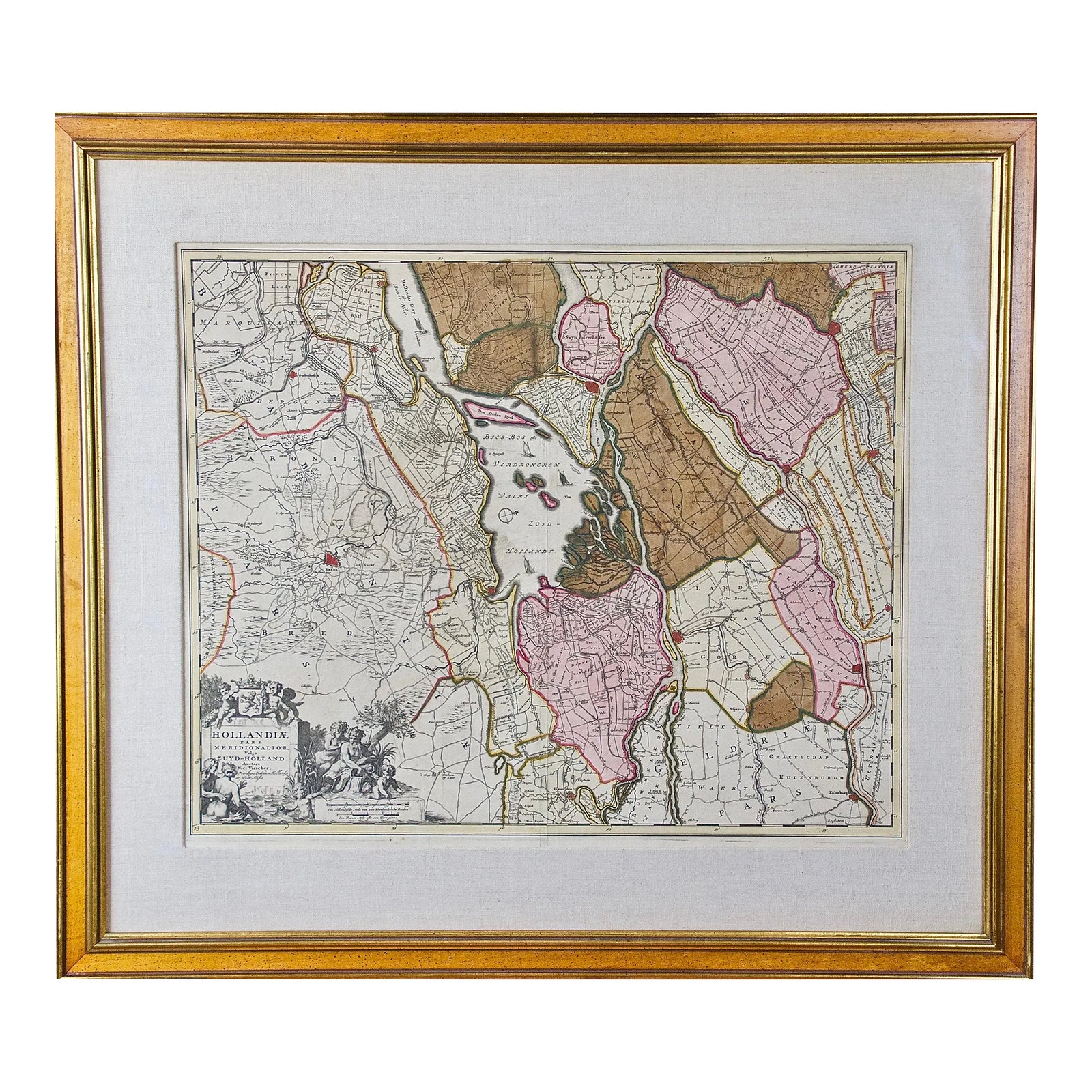 A Hand Colored 17th Century Visscher Map "Hollandiae" Southern Holland ...