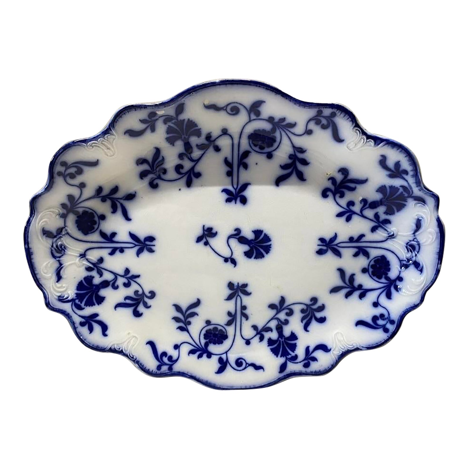 Antique Colonial Flo Blue Oval Serving Platter Scalloped Rim Meakin J ...