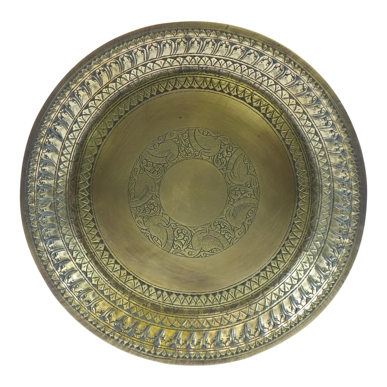 Mid 20th Century Middle Eastern Decorative Brass Plate | Chairish