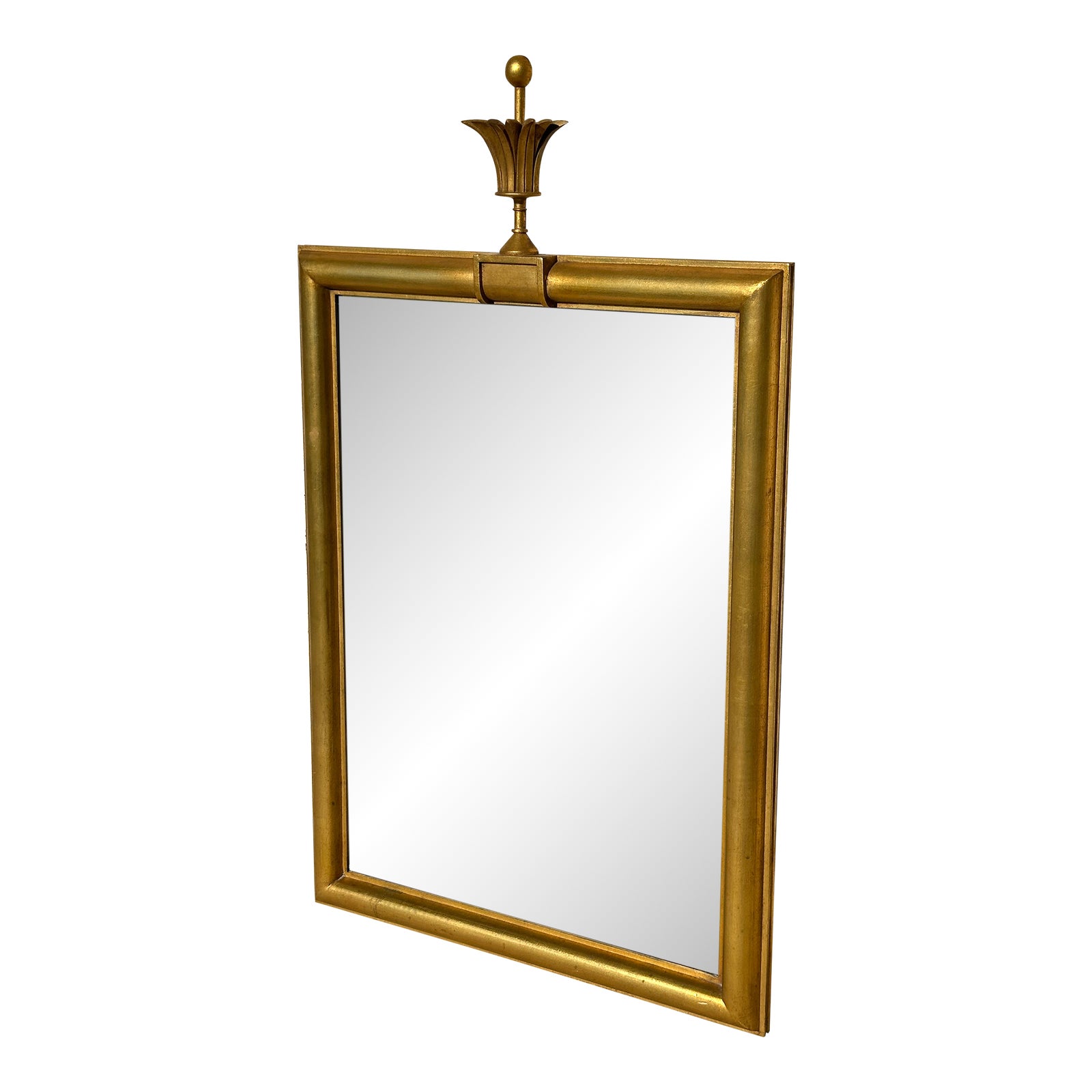 Mid Century Gilt Wood Wall Mirror With Finial Top Attributed to Tommi ...