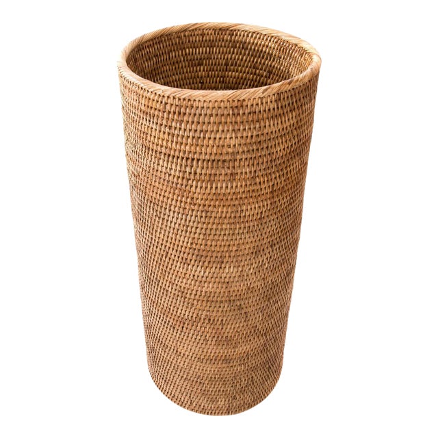 Artifacts Rattan Round Umbrella Basket in Honey Brown | Chairish