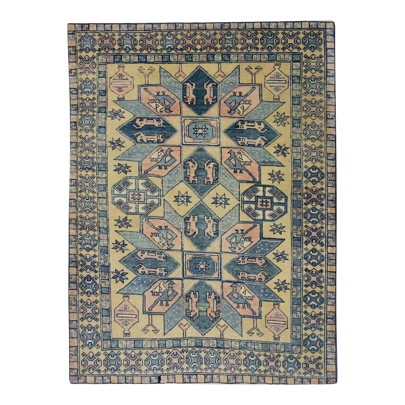 1960s Blue & Pink Vintage Turkish Rug 4'11" X 6'7" | Chairish