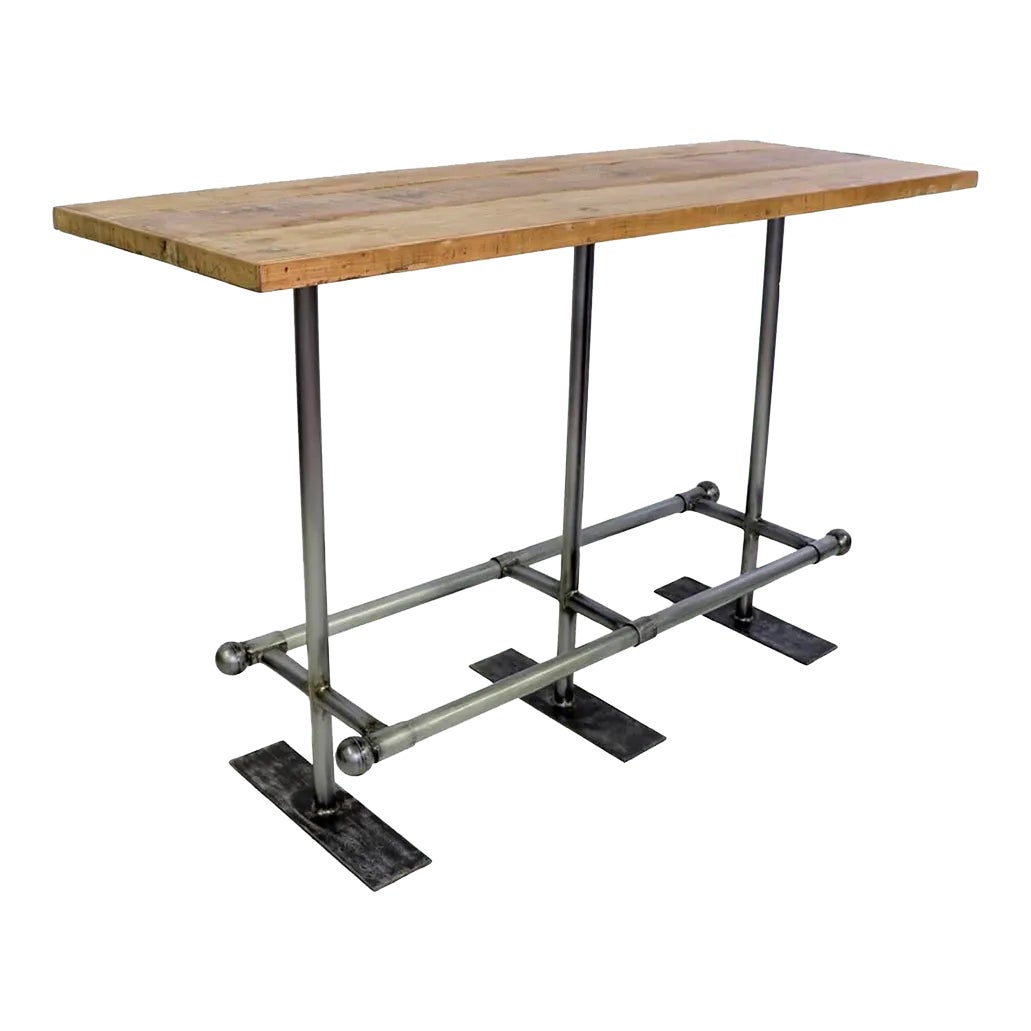 Matthew Izzo Home Reclamied Wood and Steel Bar Table | Chairish