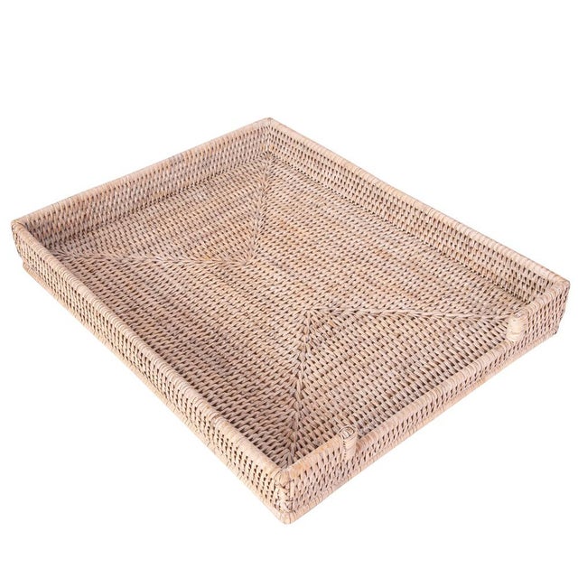 Artifacts Rattan Office Paper Tray in White Wash - 14" | Chairish
