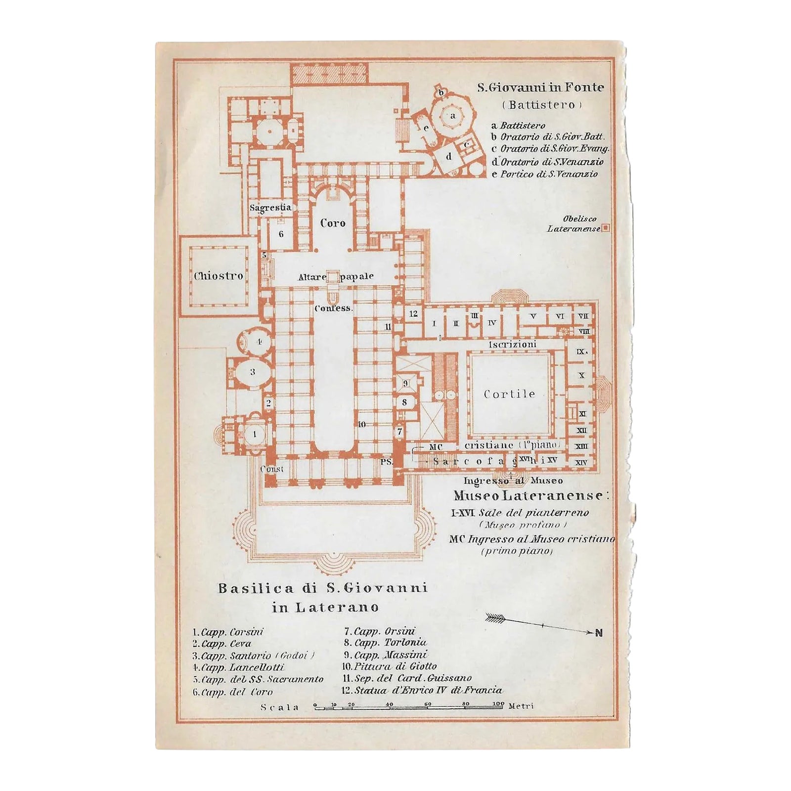 1920s Italian Map of Basilica DI San Giovanni in Laterano | Chairish