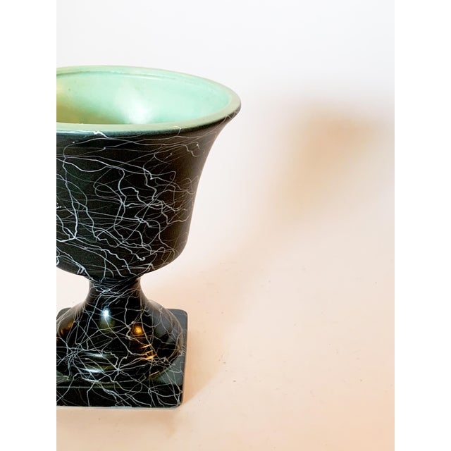 Mid-Century Modern Black Splatterware Pedestal Urn Vase | Chairish