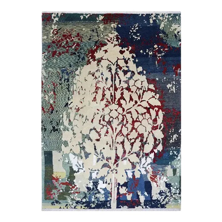 Handwoven Mid-Century Modern Tree of Life Area Rug 5'6"×7'10" | Chairish