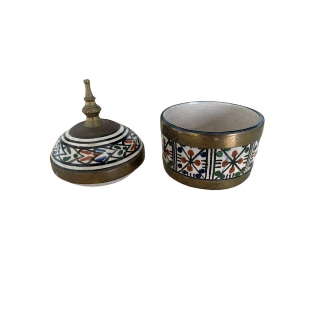 Vintage Brass & Ceramic Inlaid Round Box | Chairish