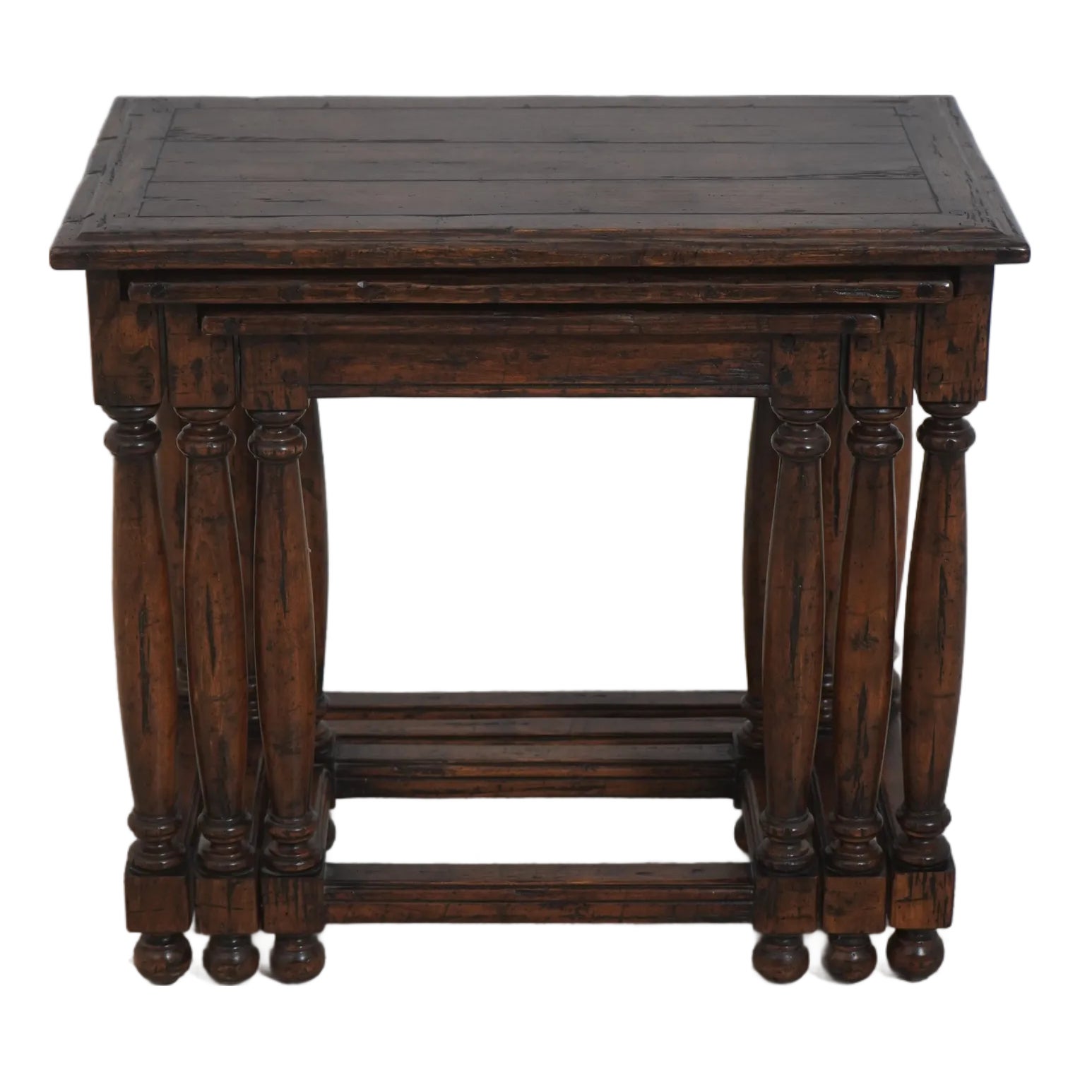 Guy Chaddock Jacobean Distressed Oak Nesting Tables | Chairish