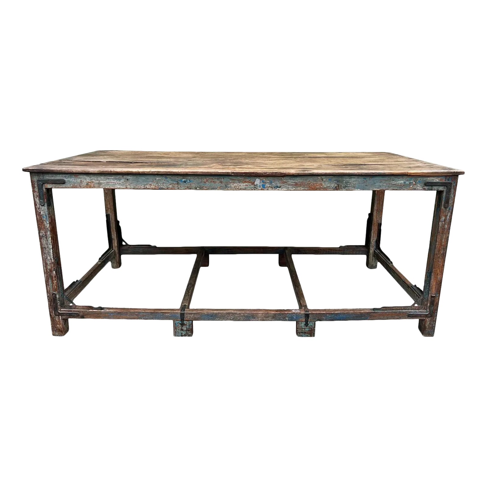 Vintage Rustic Farm Work Dining Table | Chairish