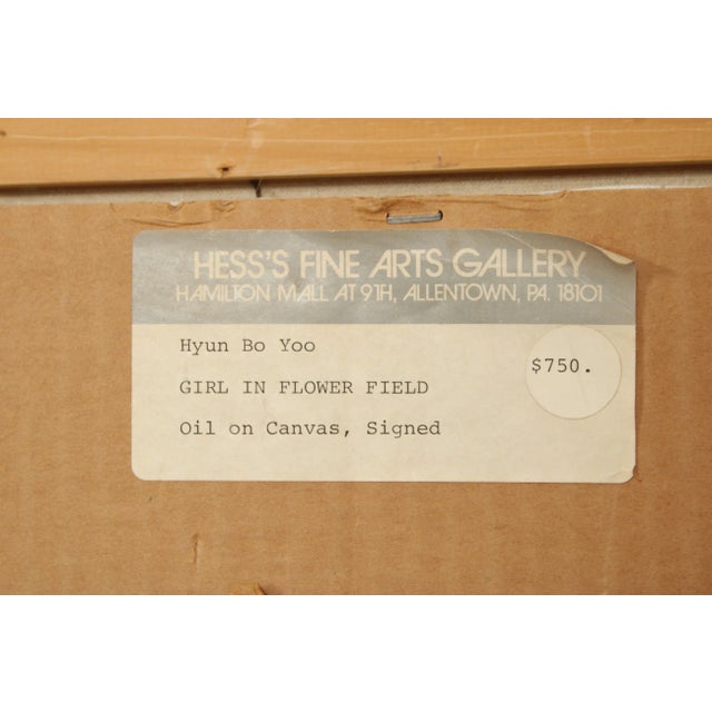 Hyun Bo Yoo 'Girl in Flower Field' Framed Oil Painting | Chairish