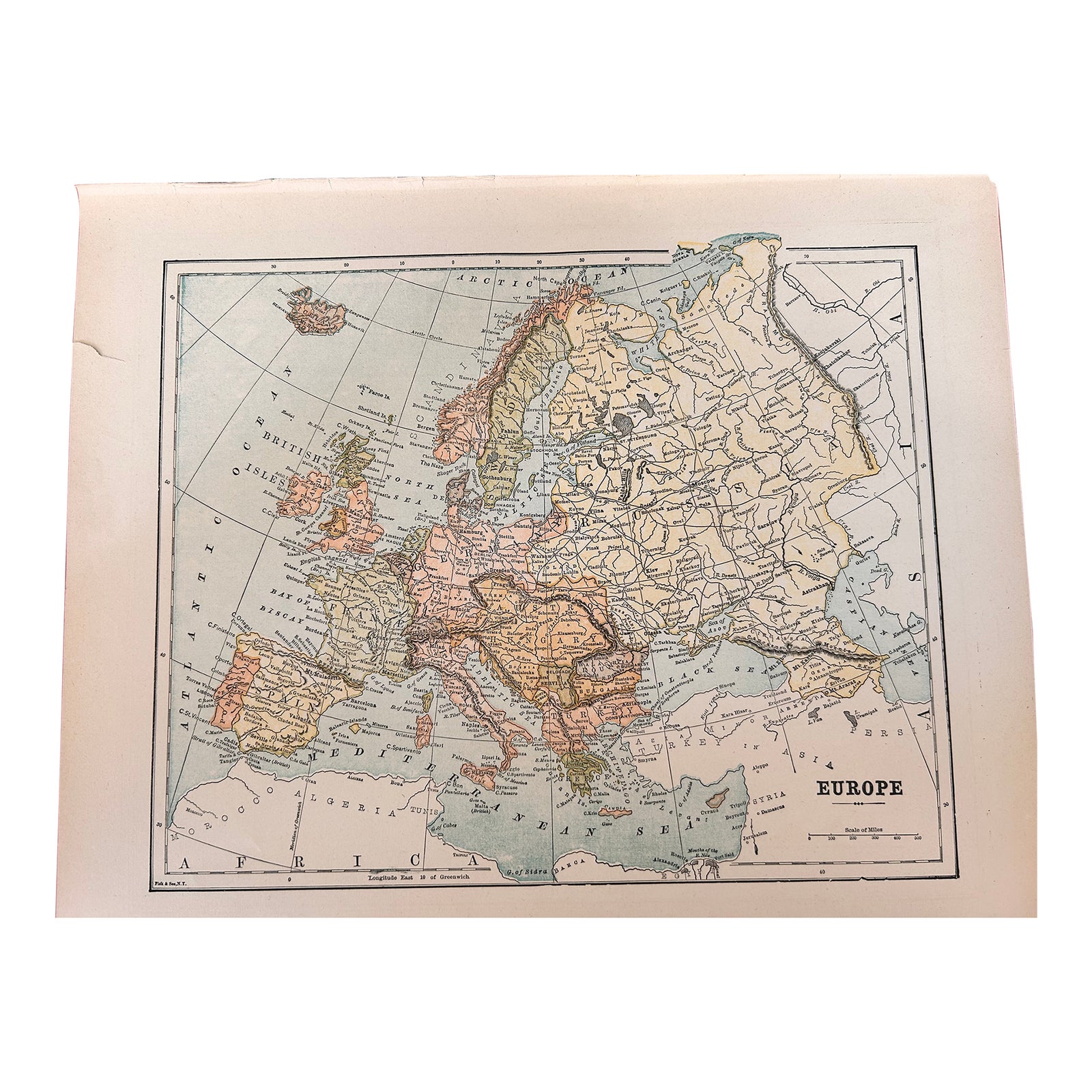 Antique 1888 Atlas Map of Europe | Chairish