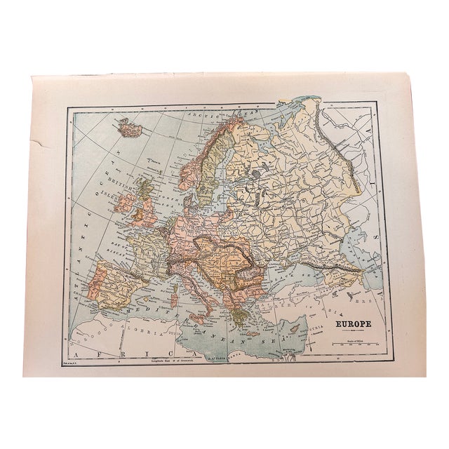 Antique 1888 Atlas Map of Europe | Chairish