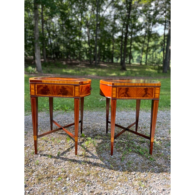 Leather Top Inlaid Mahogany Side Tables by Weiman Heirloom | Chairish