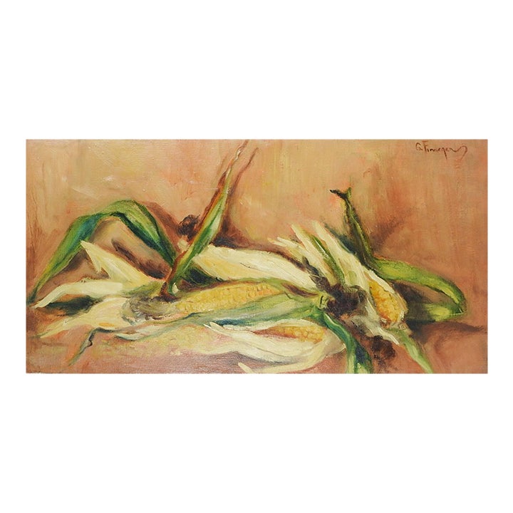 Vintage Impressionist Corn Still Life Painting | Chairish