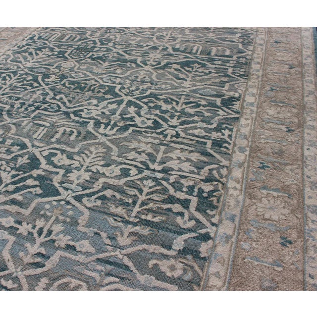 Modern Khotan Rug With Geometric Design in Teal Green/Blue Background ...