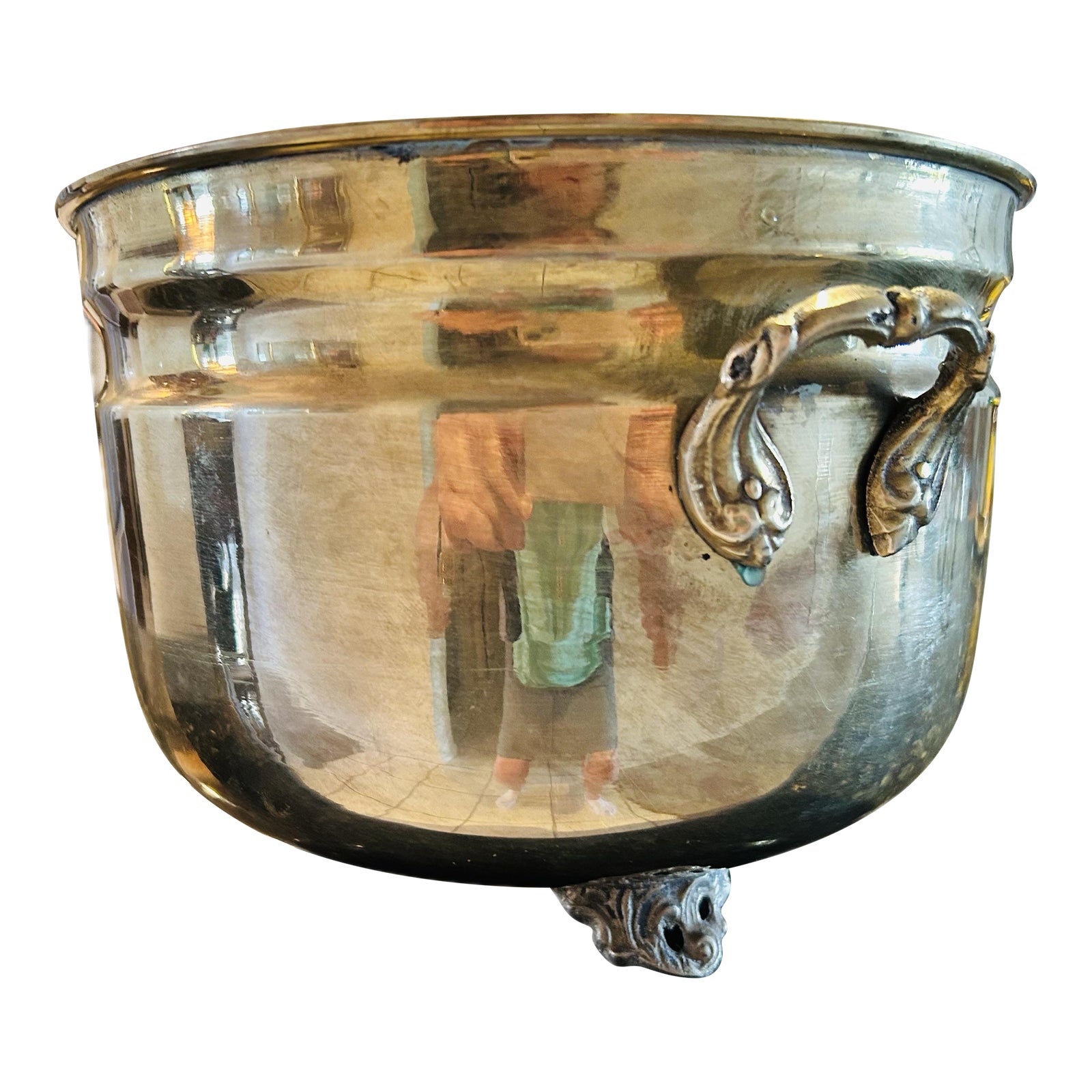 Mid 20th Century Vintage Solid Brass Footed Cache Pot With Handles ...