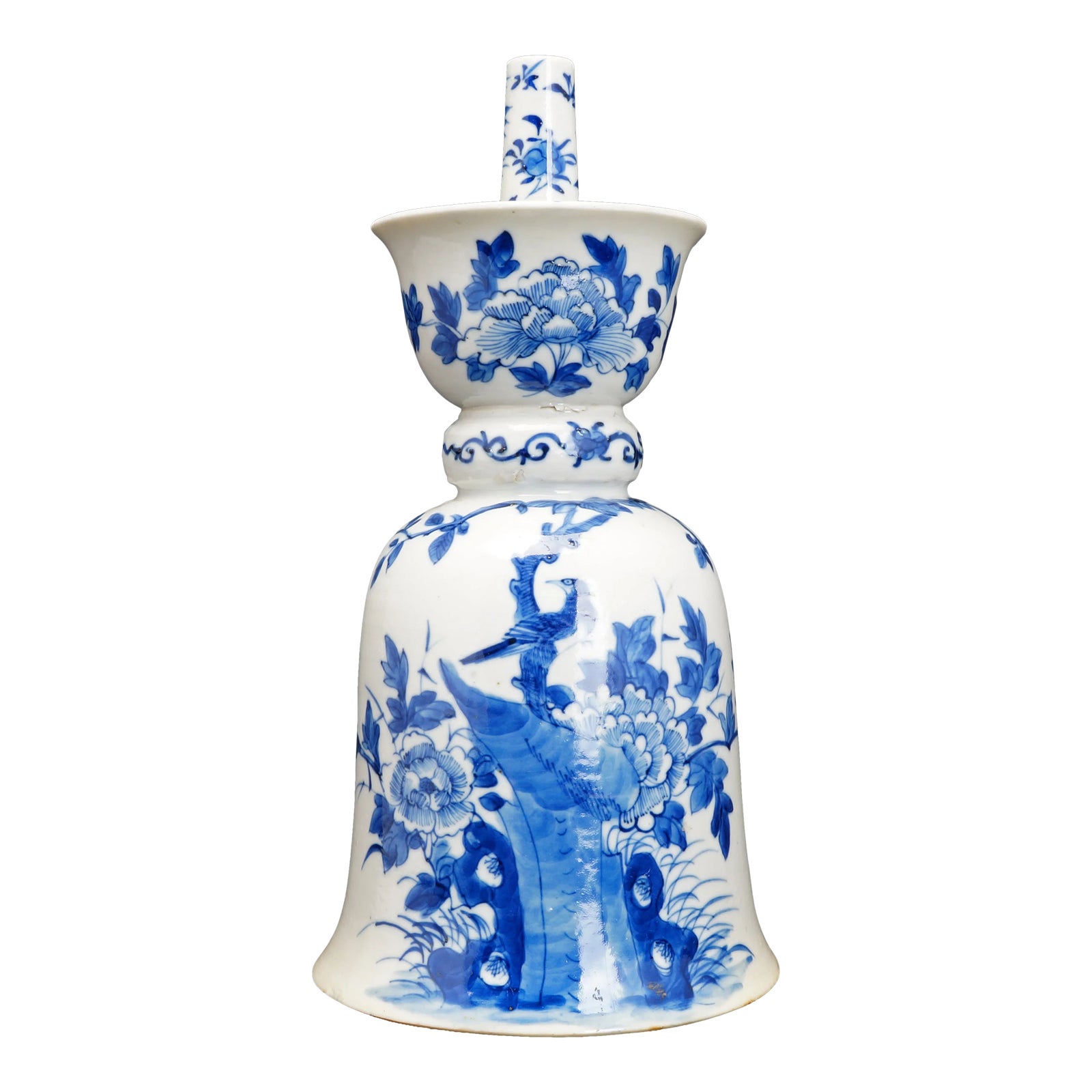 Chinese Qing Bell Form Oil Lamp Pricket Blue and White Mid-19th Century ...