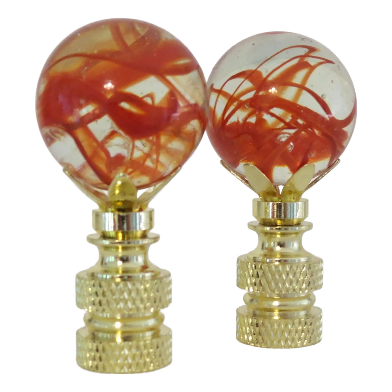 Blown Murano Glass Retro Inspired Table Lamp Finials in Deep Orange/Red ...