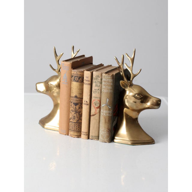 Vintage Large Brass Stag Deer Bookends Pair | Chairish