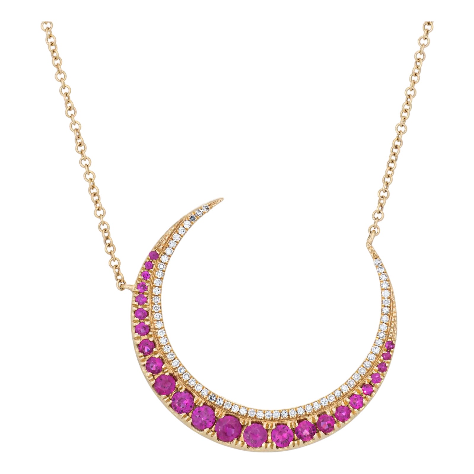 Ruby Diamond Crescent Moon Necklace 14k Gold Celestial Fine Jewelry 18 ...