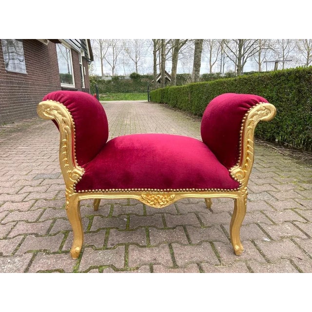 Late 20th Century French Louis XVI Style Red Velvet Bench | Chairish
