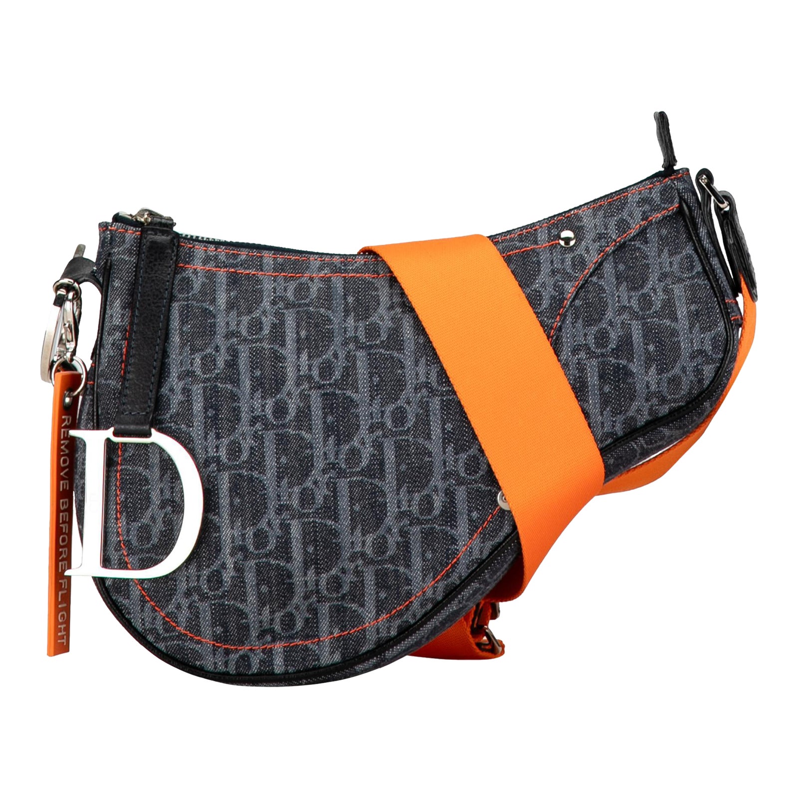 Dior Mini Oblique Flight Denim Saddle Crossbody Bag | Chairish