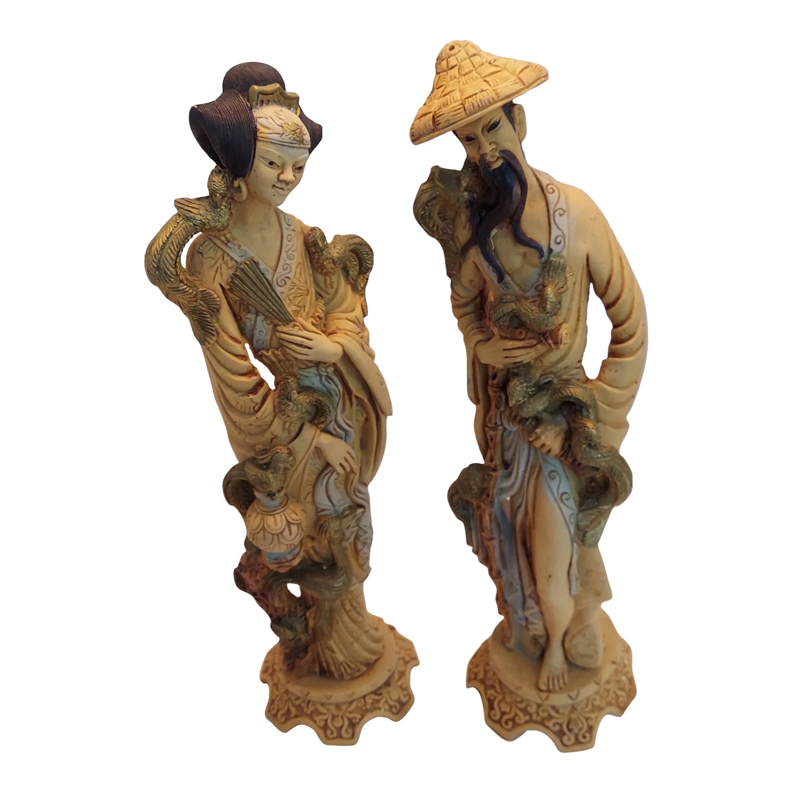 Tall Mid 20th Century Hand Made in Italy, Resin Statues of Asian Man ...
