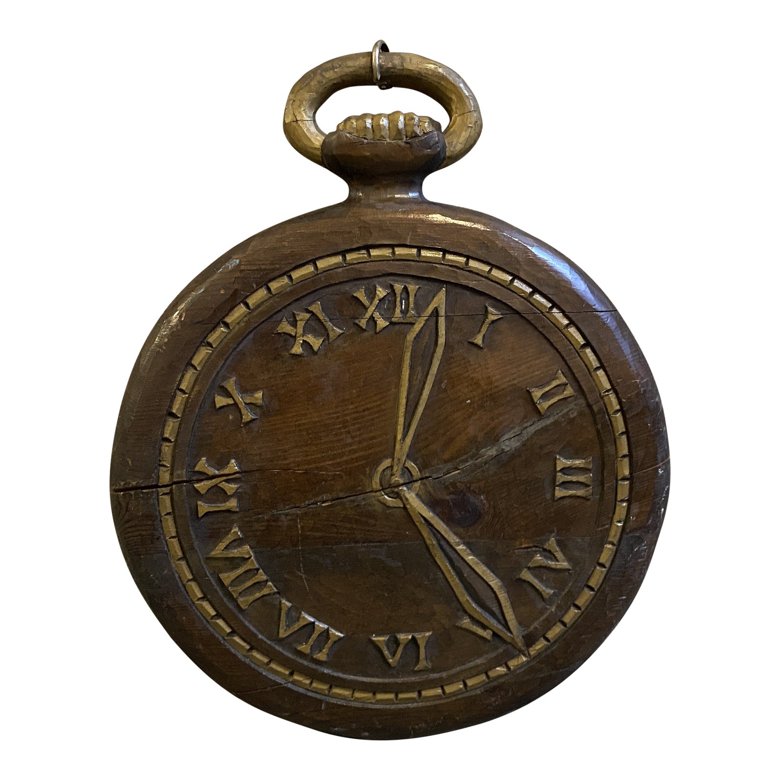 Folk Art Carved Pocket Watch Sculpture | Chairish