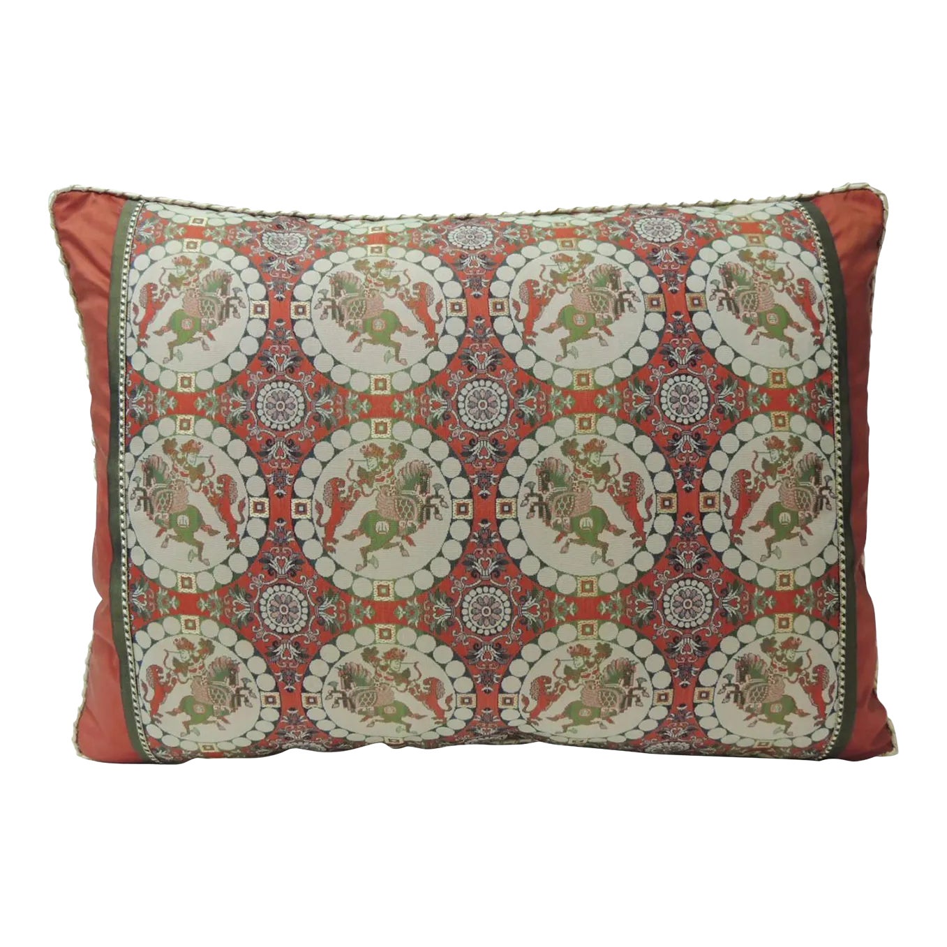 Brocade with Circular Design of Tigers and Japanese Warriors Bolster ...