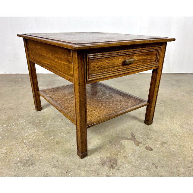Mid Century Modern Side Table With Cane Shelf by Heritage | Chairish