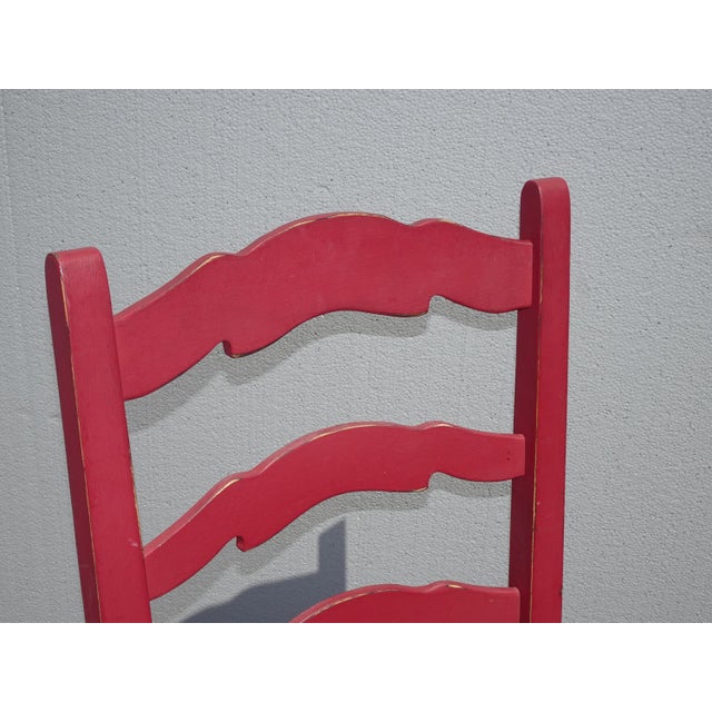 Set of Four Red French Country Ladderback Dining Chairs W Hen Fabric ...