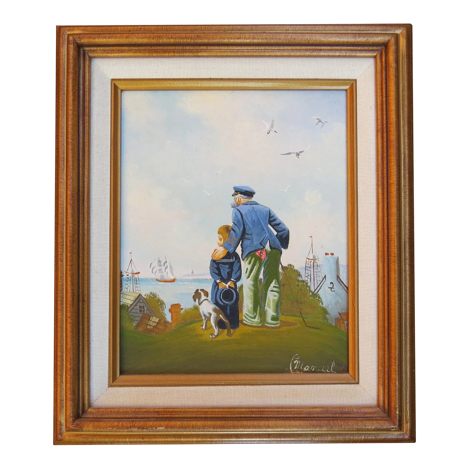 Original C. Manuel Oil on Board Featuring a Harbor Scene | Chairish