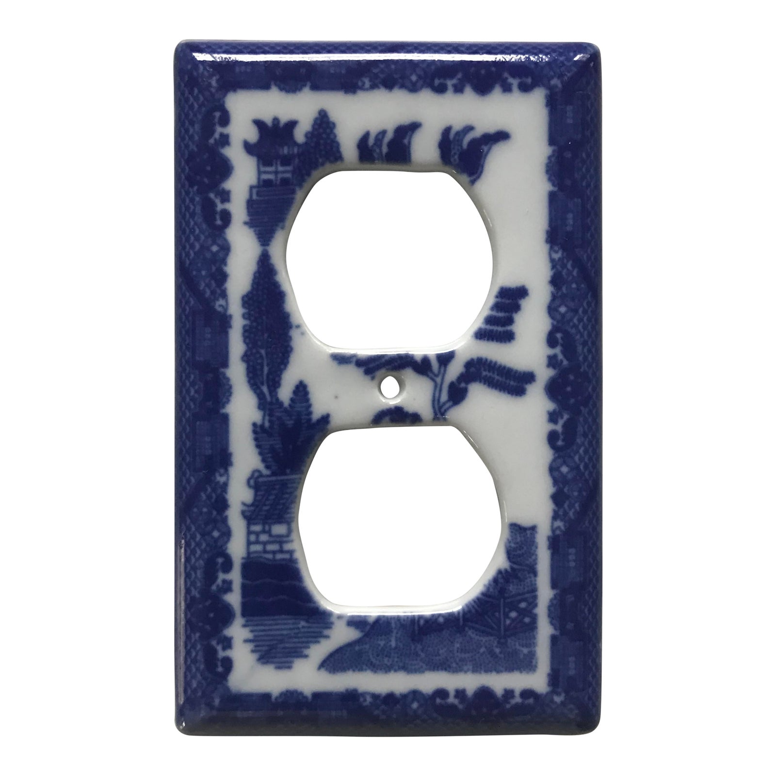 Asian Porcelain “Blue Willow” Light Switch Plate Cover Double Socket ...