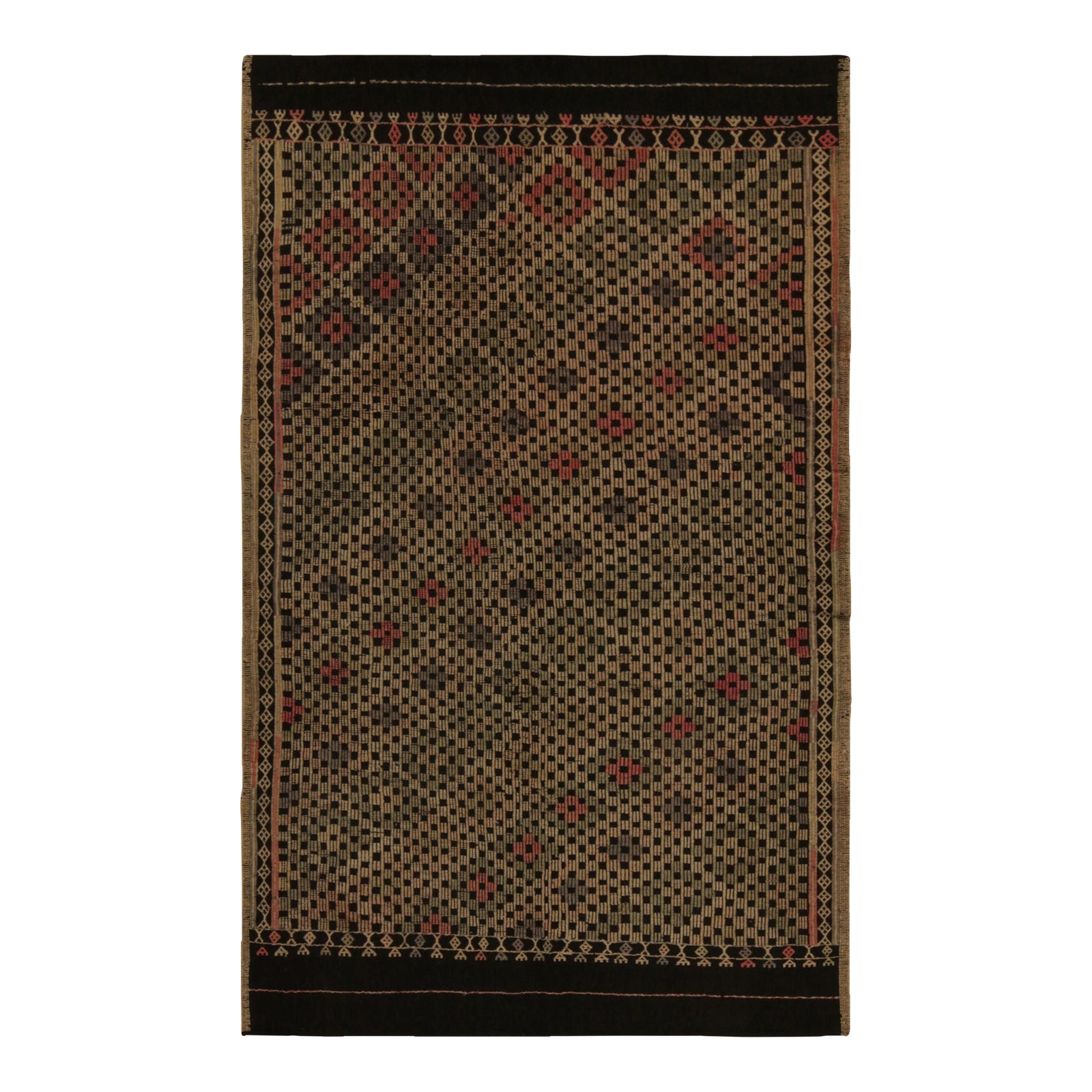 1950s Vintage Chaput Tribal Kilim in Black With Beige and Multicolor ...