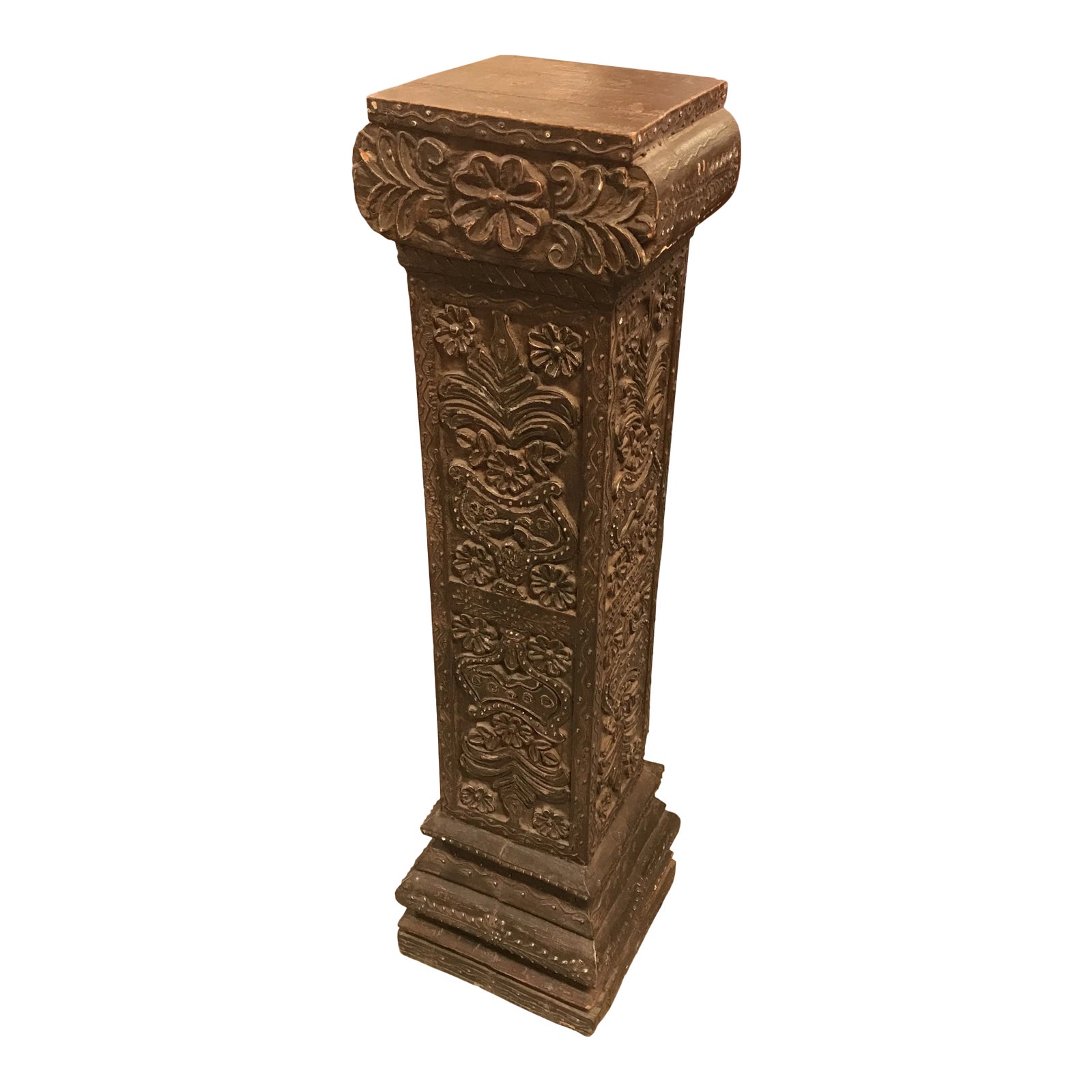 Solid Wood Hand - Carved Hand - Inlaid Pillar | Chairish