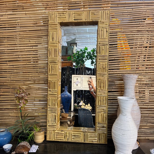 Vintage Boho Chic Style Bamboo Stick Wall Mirror | Chairish