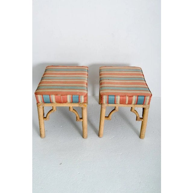 Vintage Chinoiserie Upholstered Rattan Ottomans - A Pair | Chairish