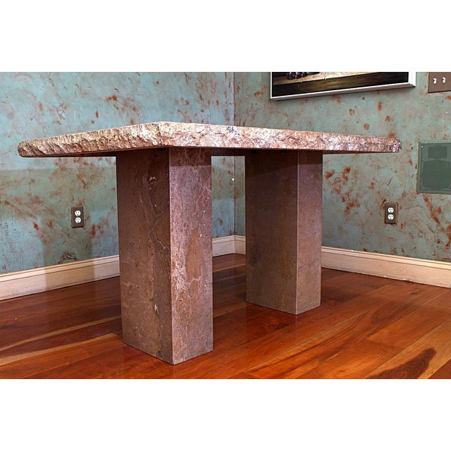 Vintage Natural Stone Dining Table With Double Pedestal Base | Chairish