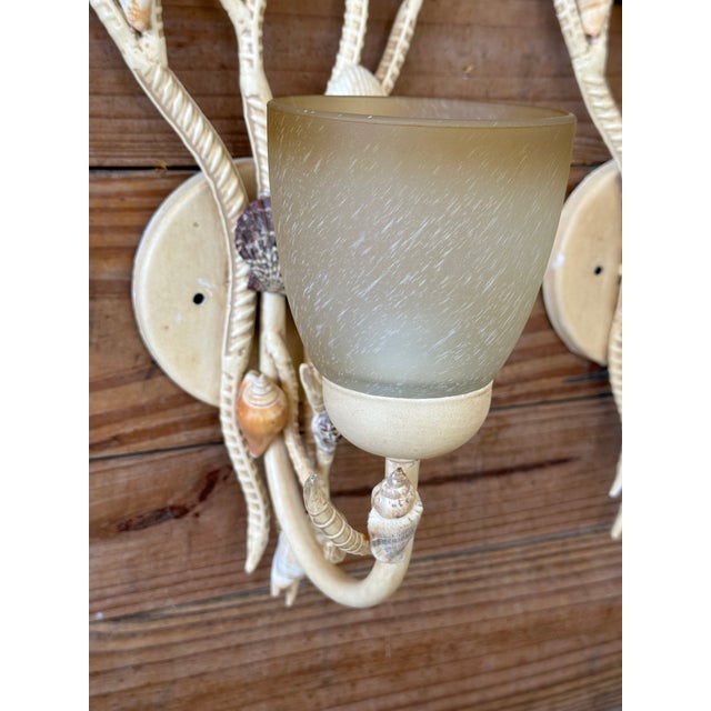 Coastal Metal Coral Sea Shell Wall Hardwired Wall Light Sconces-Pair ...