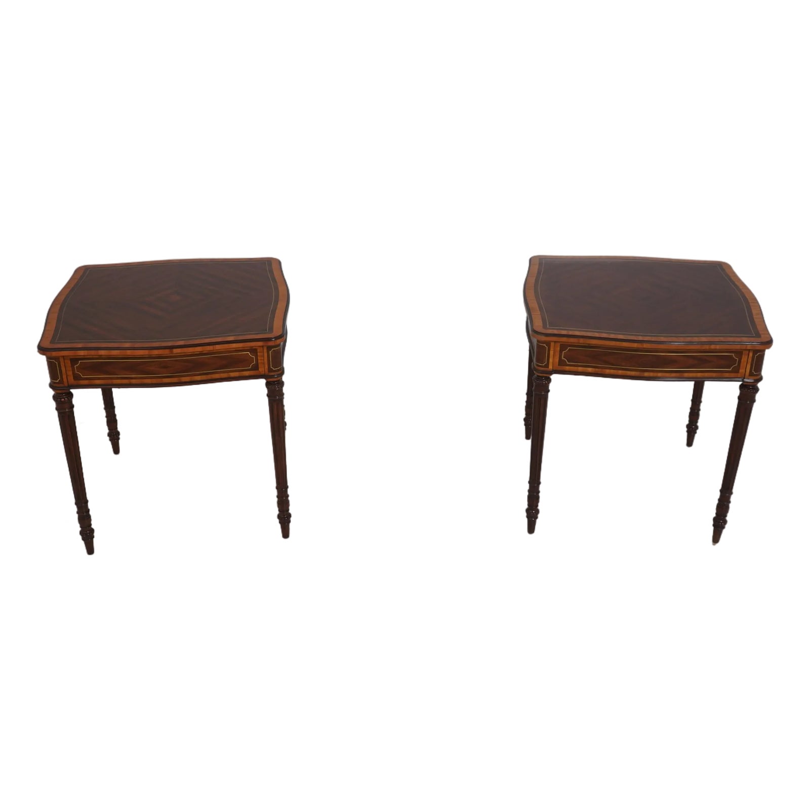 Pair of Theodore Alexander Adolphus Mahogany Side Tables | Chairish
