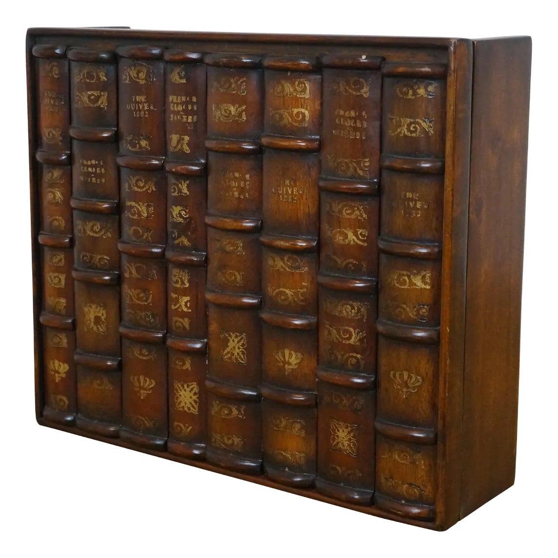 Theodore Alexander Walnut Faux Book Spine Hidden Shelf Cover | Chairish