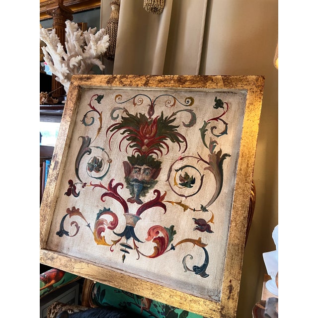 Italian Grotesque Style Oil on Wood Wall Hanging Panel Painting With ...