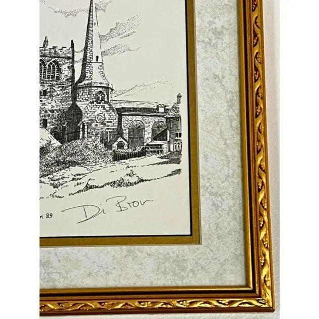 Ormskirk Parish Church Drawing With Yellow Iris Pseudacorus, Artist ...