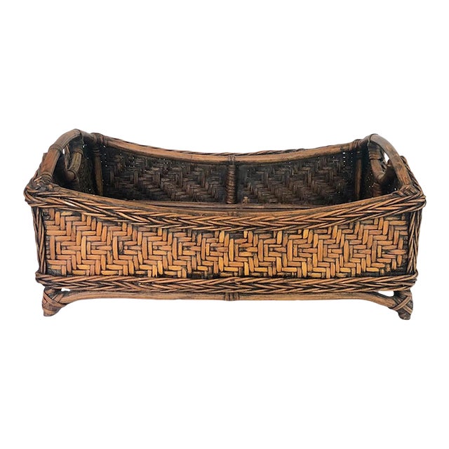 Mid 20th Century Large Vintage Rattan Footed Tray Table / Basket With ...